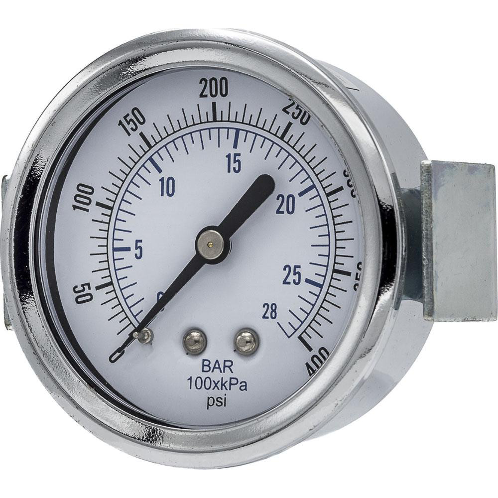 PIC Gauges - Pressure Gauge: 2-1/2" Dial Dia, 0 to 400 psi, 1/8" NPT, U-Clamp Panel (Center Back ...