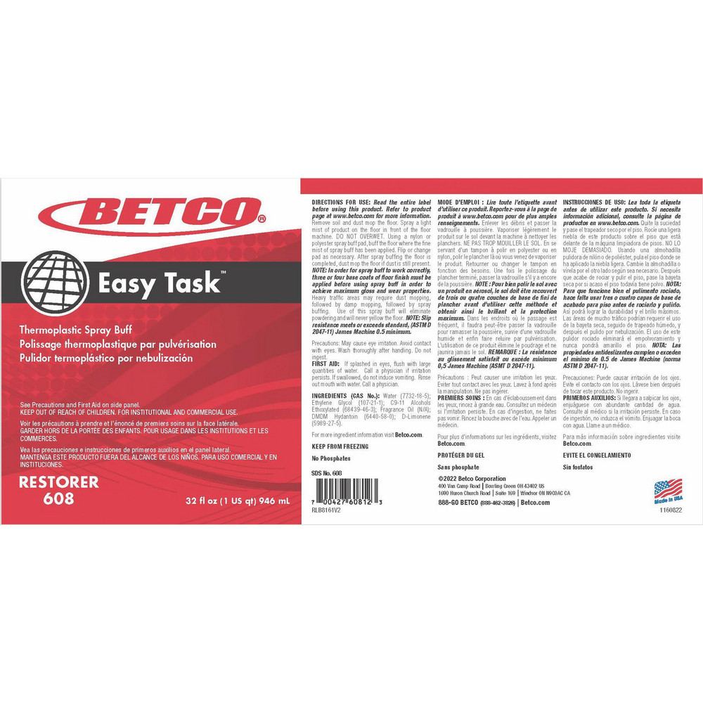 Betco - Floor Cleaners, Strippers & Sealers: Product Type: Floor Finish ...