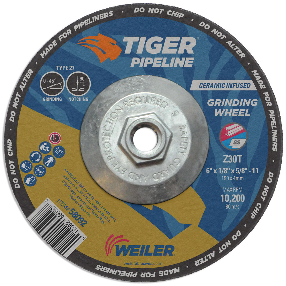 Weiler - Depressed-Center Wheel: Type 27, 6" Dia, 1/8" Thick, 5/8-11 ...