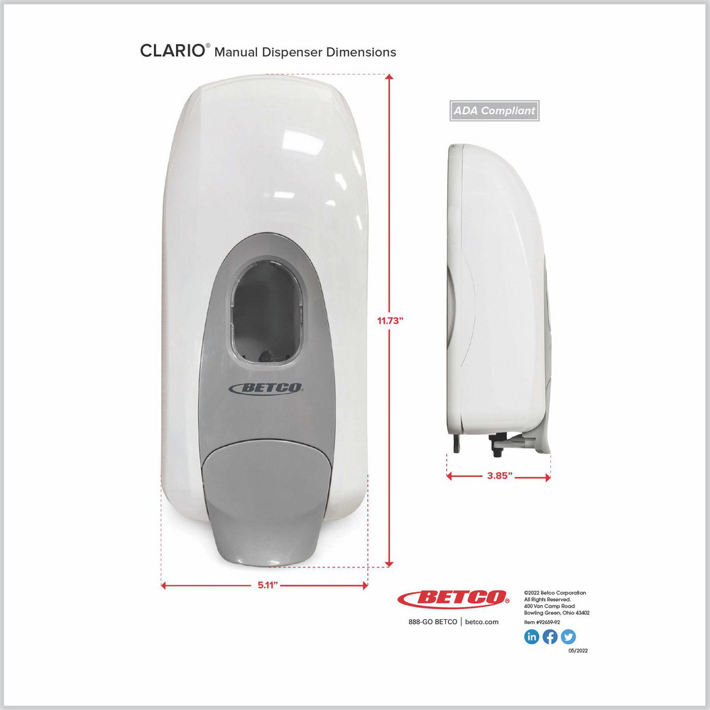 Betco - Hand Soap, Lotion & Sanitizer Dispensers: Mounting Style: Wall ...