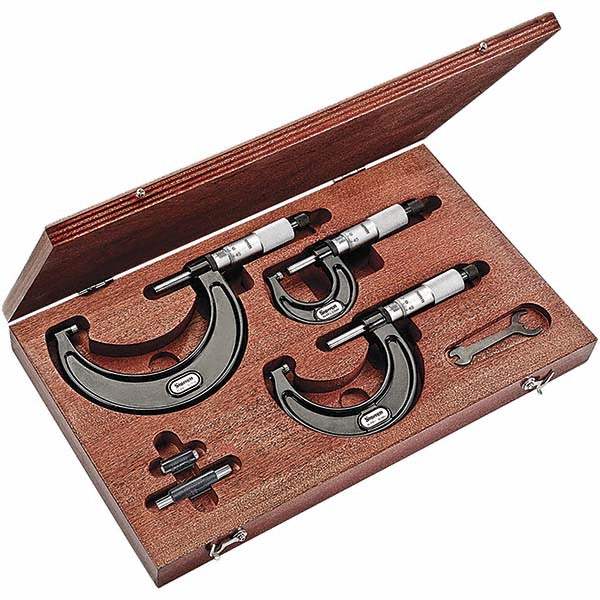 Starrett - Mechanical Outside Micrometer Set: 3 Pc, 0.001 mm Graduation ...