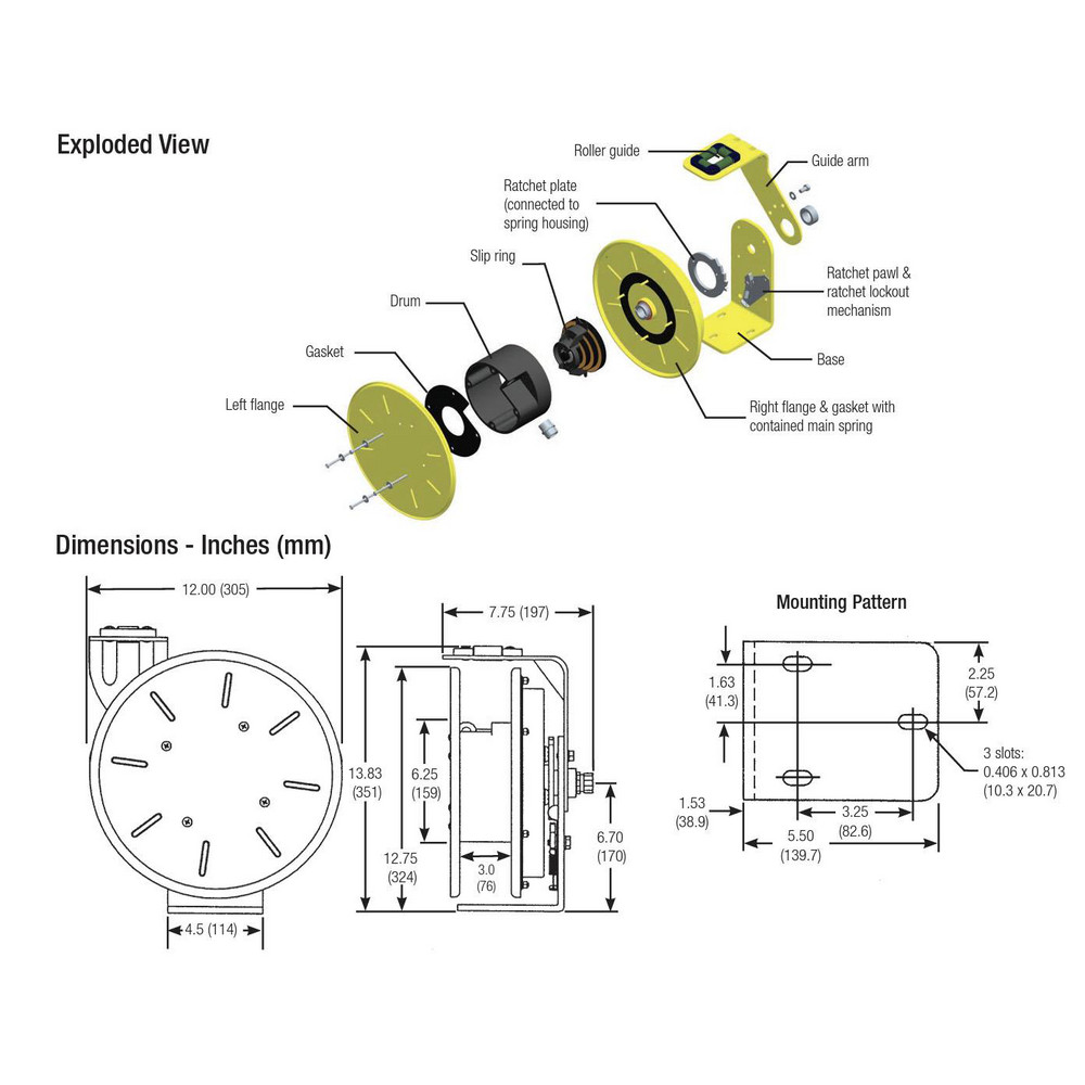 Conductix - Cord & Cable Reel: 16 AWG, 25' Long, Bare End | MSC Direct
