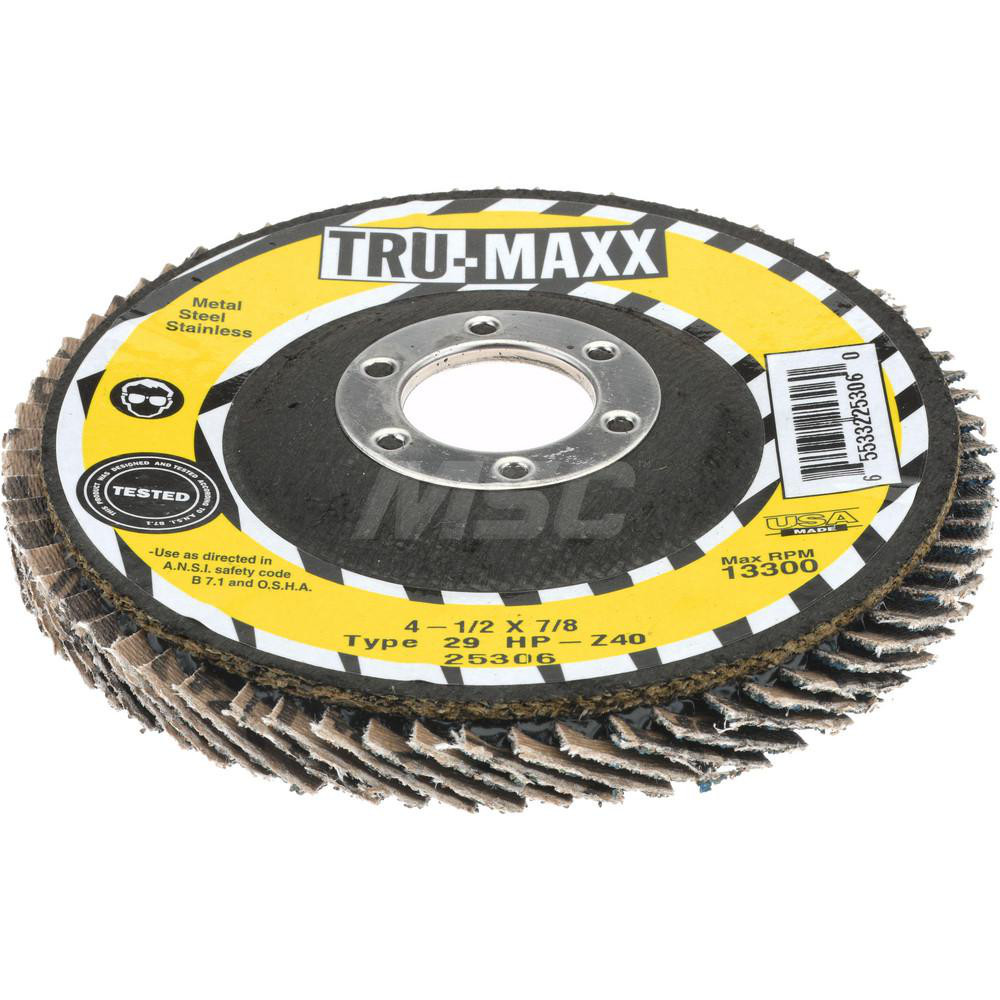 Tru-Maxx - Flap Disc: 4-1/2" Dia, 7/8" Hole, 40 Grit, Zirconia Alumina ...