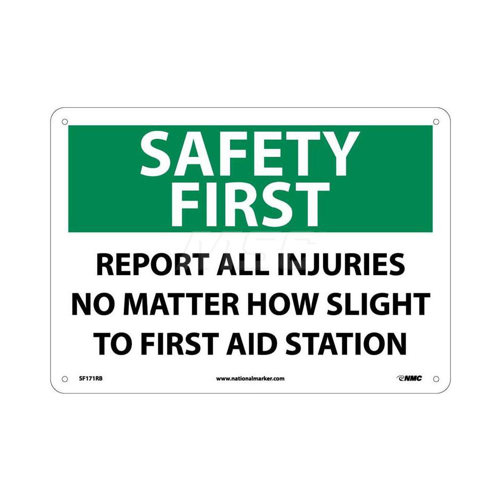 AccuformNMC - First Aid Sign: Rectangle, SAFETY FIRST, " REPORT ALL ...