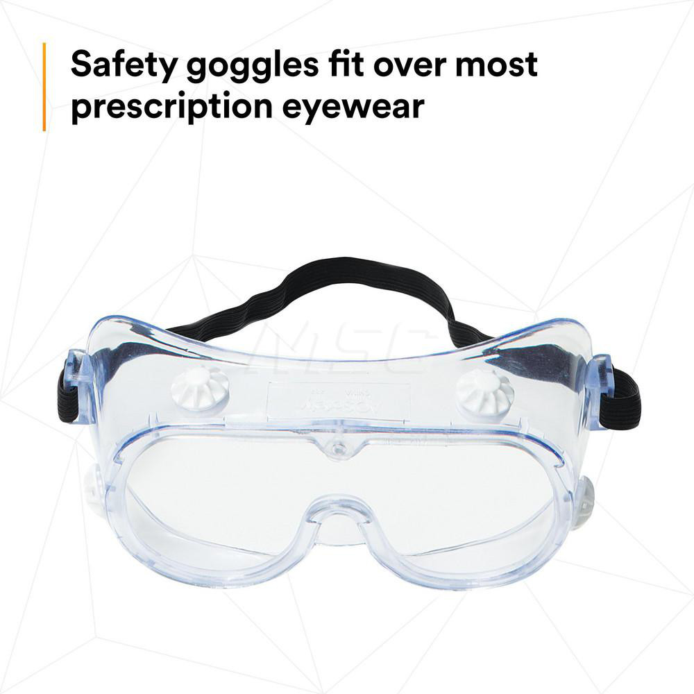 3M - Safety Goggles: Chemical Splash, Clear Polycarbonate Lenses | MSC ...