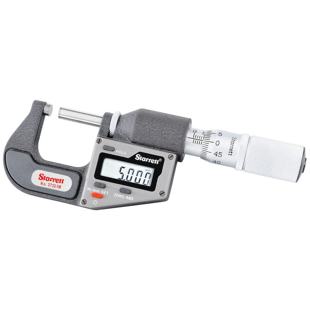 Starrett - Electronic Outside Micrometer: 0.00 to 25.00 mm, Carbide ...