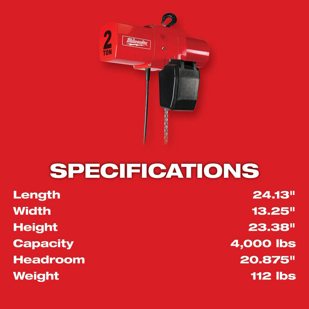 Milwaukee Tool - Electric Hoists: Type: Electric Chain Hoist; Load ...