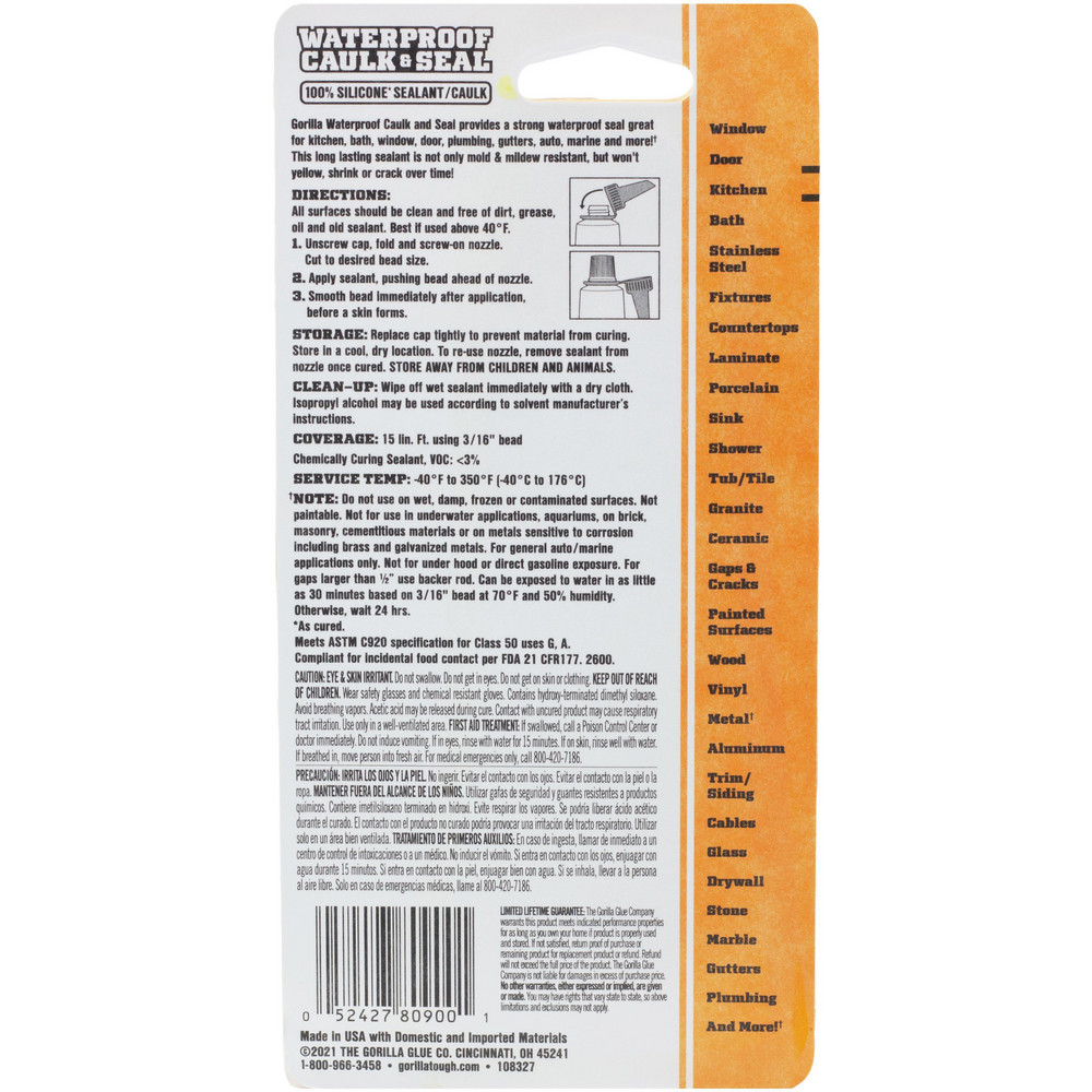 Gorilla Glue - Caulk & Sealants: Chemical Type: Silicone; Product Type ...