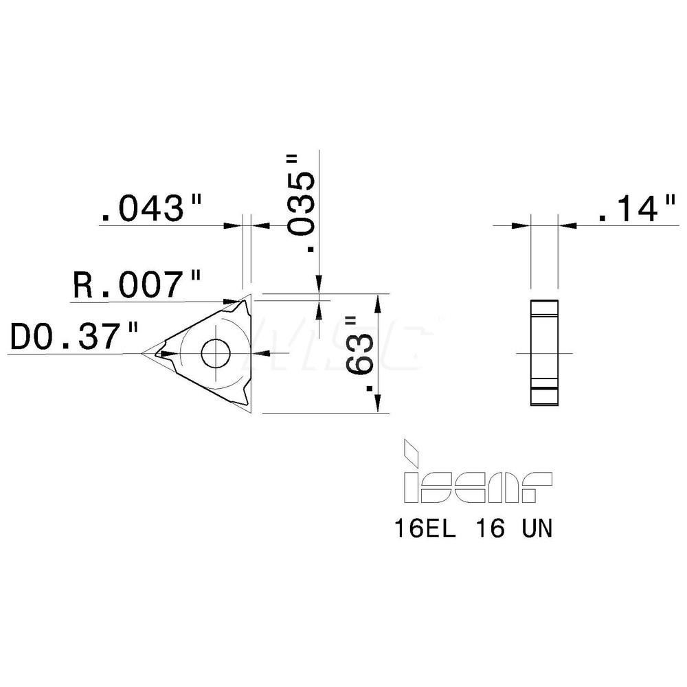 Iscar - Laydown Threading Insert: 16EL 16 UN IC908, Carbide | MSC Direct