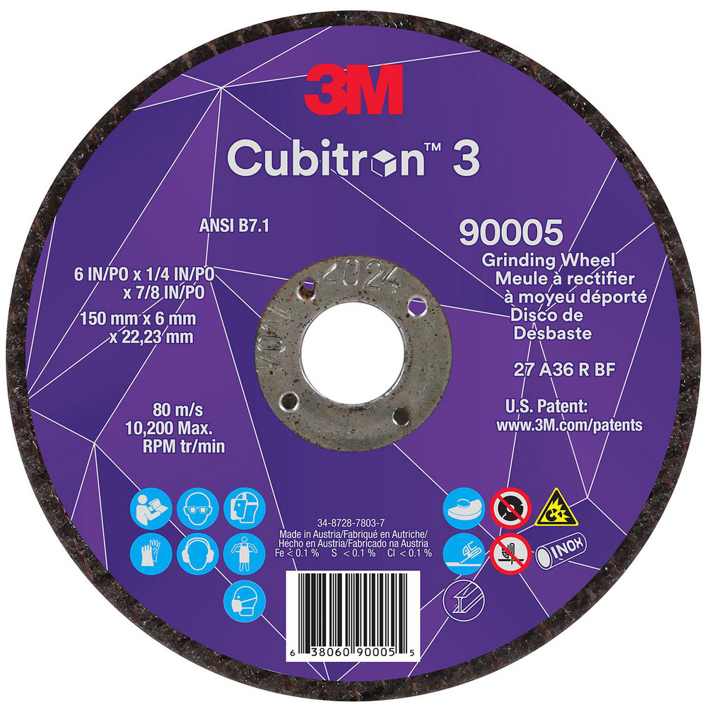 3M - Depressed-Center Wheel: Type 27, 6" Dia, 1/4" Thick, 7/8" Hole ...
