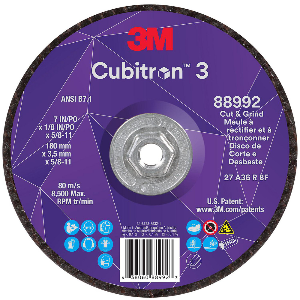 3M - Depressed-Center Wheel: Type 27, 7" Dia, 1/8" Thick, 5/8-11 Hole ...