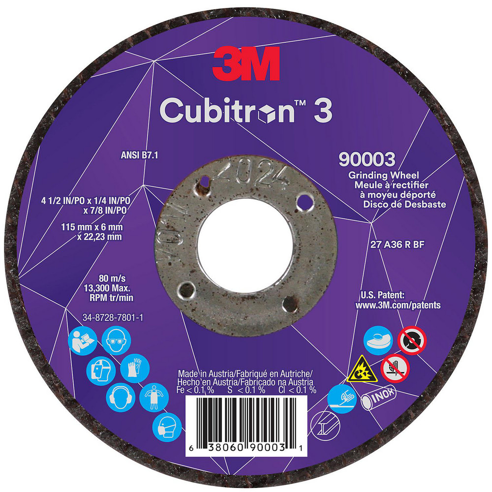 3M - Depressed-Center Wheel: Type 27, 4-1/2" Dia, 1/4" Thick, 7/8" Hole ...