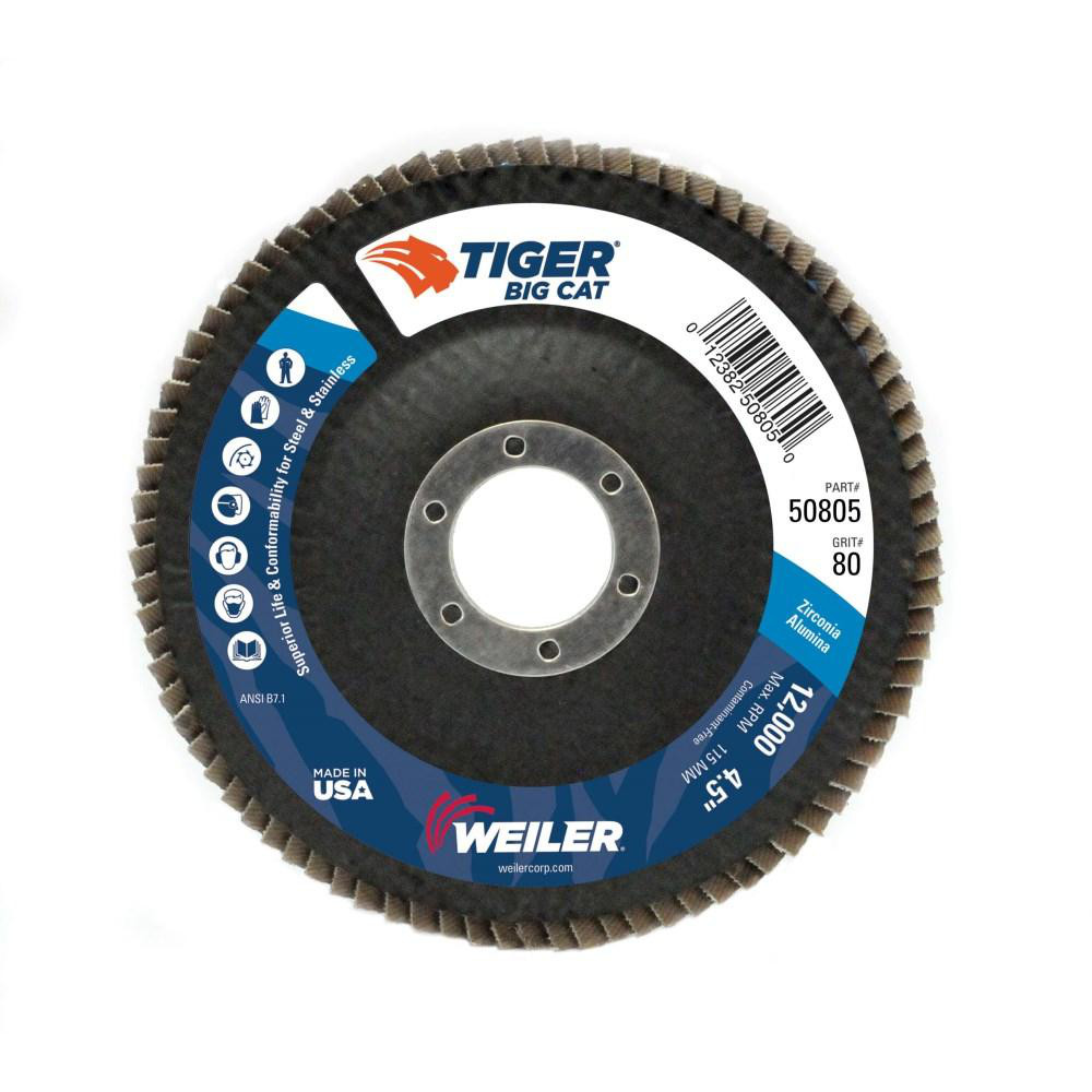 Weiler - Flap Disc: 4-1/2" Dia, 7/8" Hole, 80 Grit, Zirconia Alumina ...