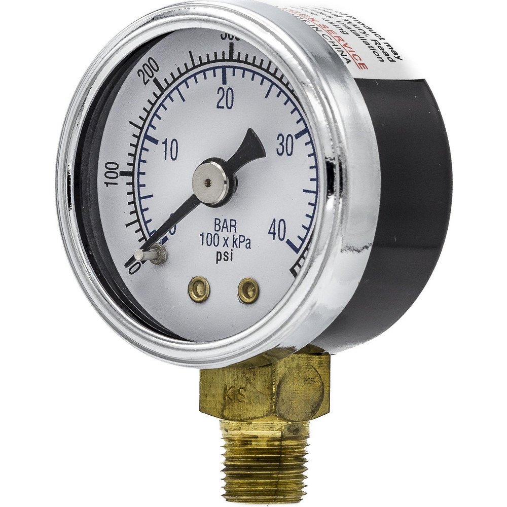 PIC Gauges - Pressure Gauge: 1-1/2" Dial Dia, 0 to 600 psi, 1/8" NPT ...