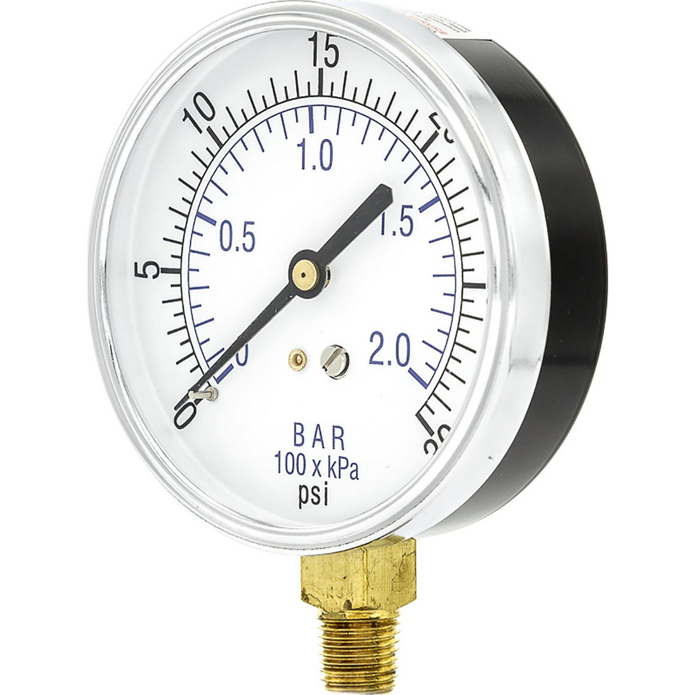 PIC Gauges - Pressure Gauge: 3-1/2" Dial Dia, 0 to 30 psi, 1/4" MNPT, Lower Mount | MSC Direct