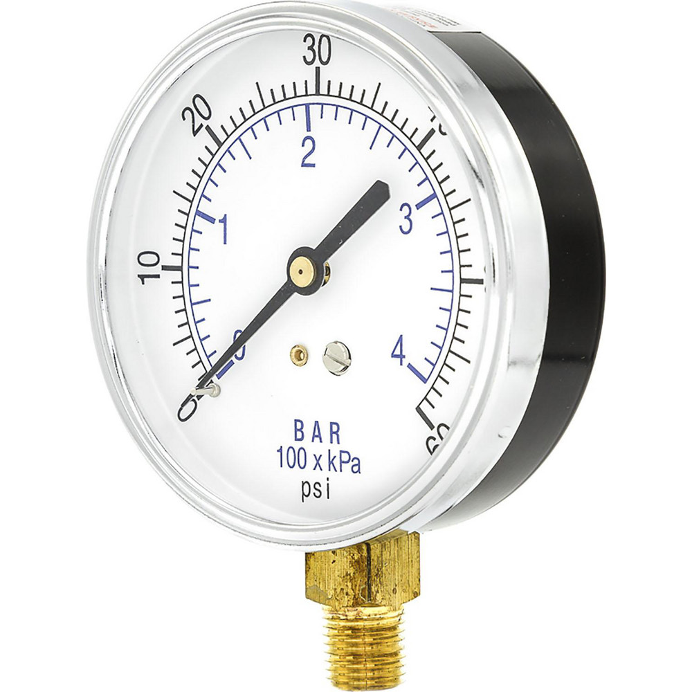 PIC Gauges - Pressure Gauge: 3-1/2" Dial Dia, 0 to 60 psi, 1/4" MNPT, Lower Mount | MSC Direct