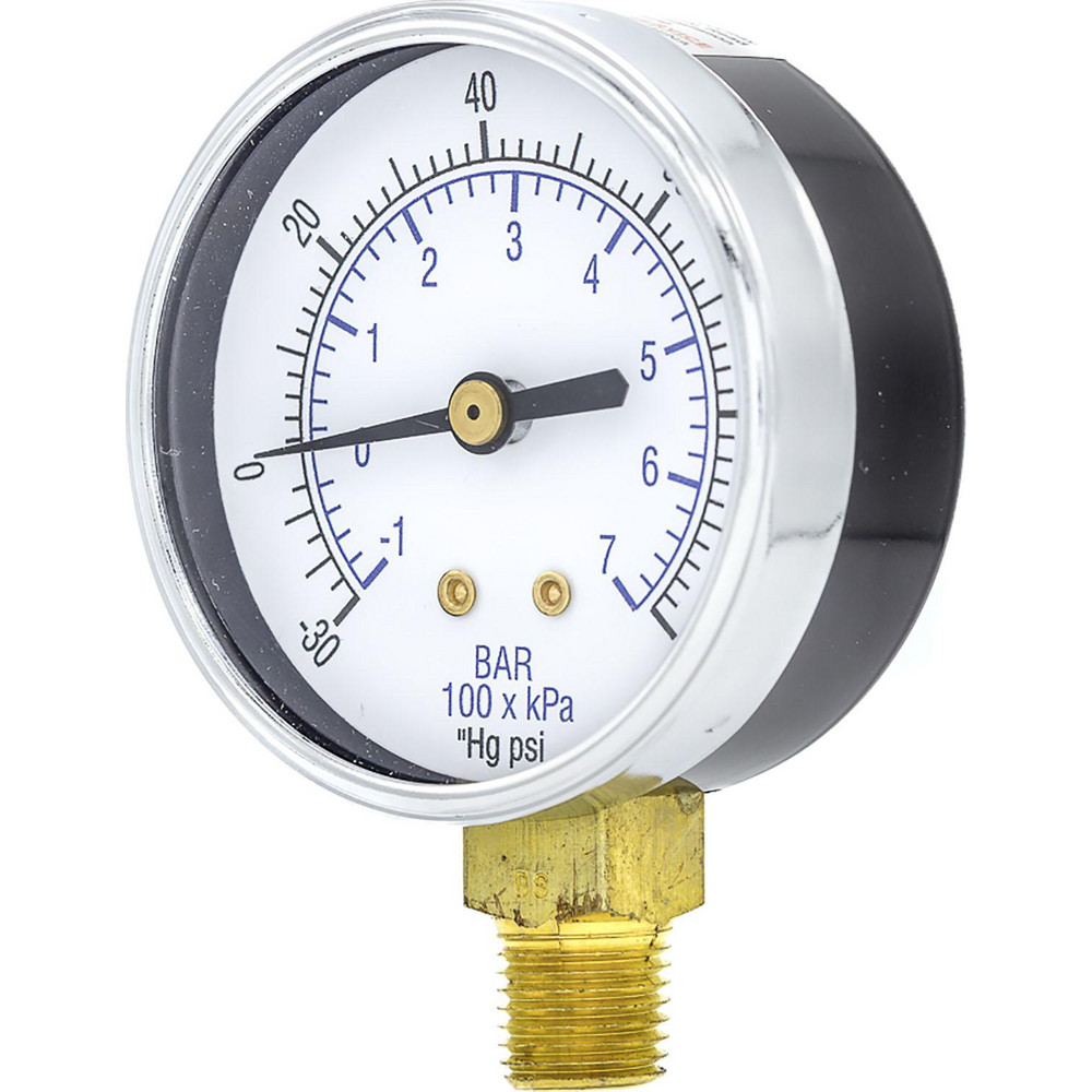 PIC Gauges - Pressure Gauge: 2-1/2" Dial Dia, -30 to 100 psi, 1/4" MNPT, Lower Mount | MSC Direct