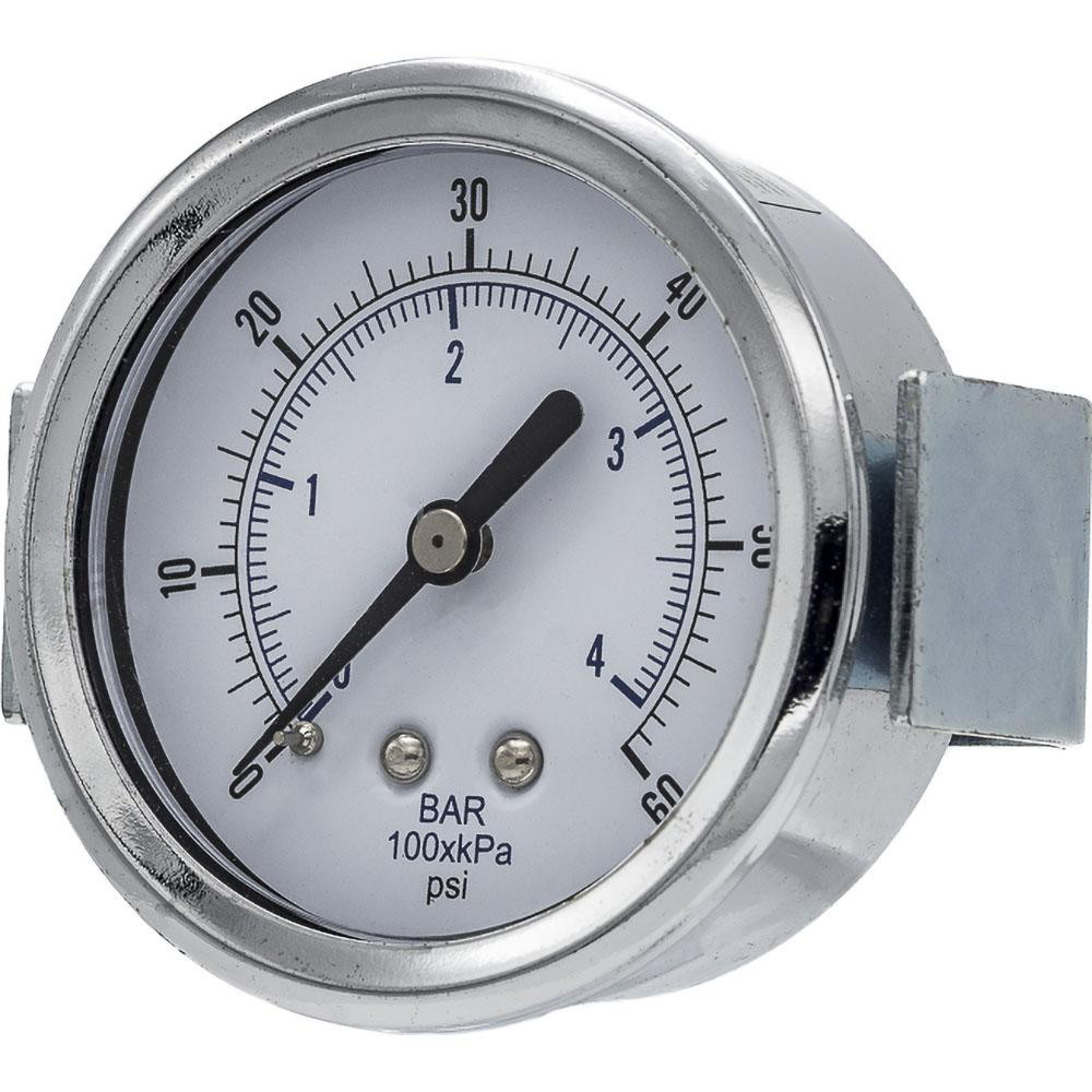 PIC Gauges - Pressure Gauge: 2-1/2" Dial Dia, 0 to 60 psi, 1/8" NPT, U-Clamp Panel (Center Back ...