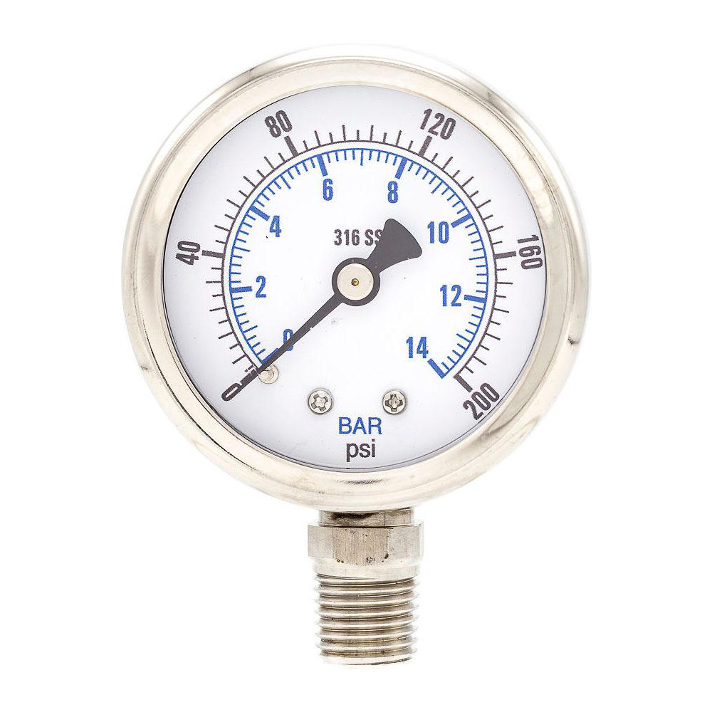 PIC Gauges - Pressure Gauge: 2" Dial Dia, 0 to 200 psi, 1/4" MNPT, Lower Mount | MSC Direct