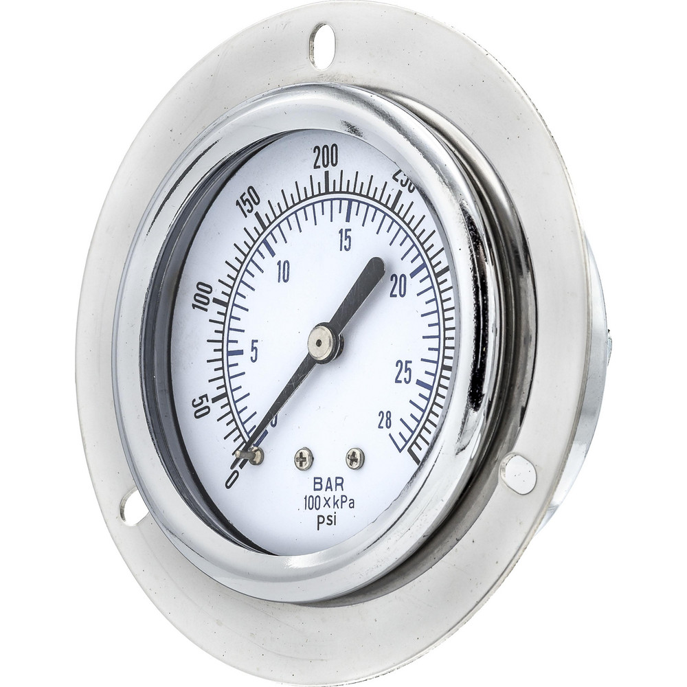 PIC Gauges - Pressure Gauge: 2-1/2" Dial Dia, 0 to 400 psi, 1/4" MNPT, Front Flange Panel ...