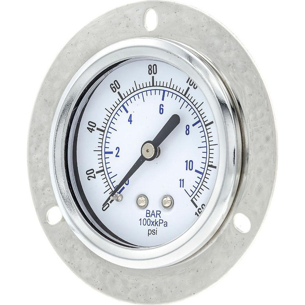 PIC Gauges - Pressure Gauge: 2-1/2" Dial Dia, 0 to 160 psi, 1/4" MNPT, Front Flange Panel ...