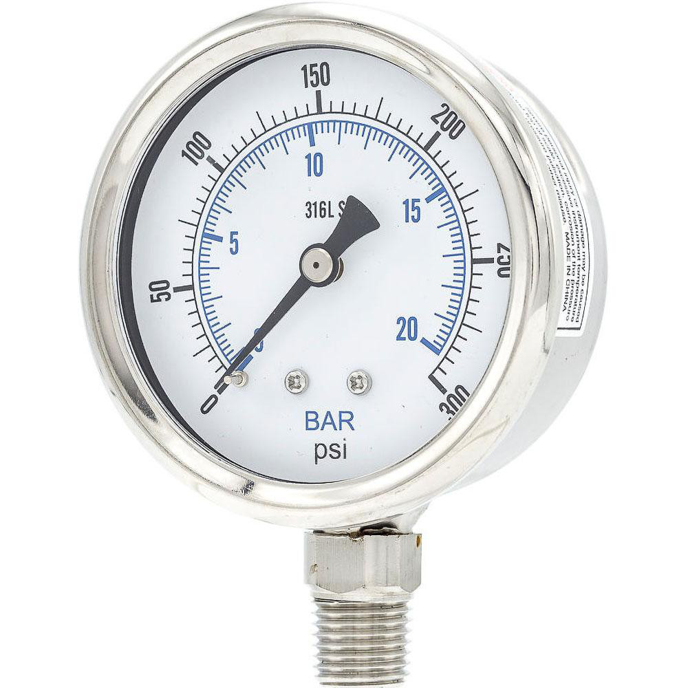 PIC Gauges - Pressure Gauge: 2-1/2" Dial Dia, 0 to 300 psi, 1/4" MNPT, Lower Mount | MSC ...