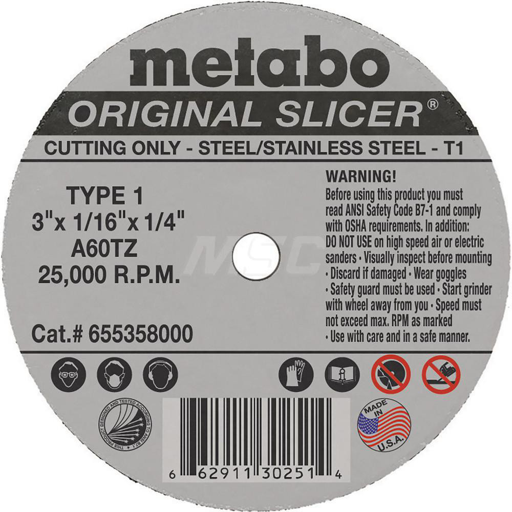 Metabo - Cutoff Wheel: Type 1 (01/41), 3" Dia, 1/16" Thick, 1/4" Hole ...