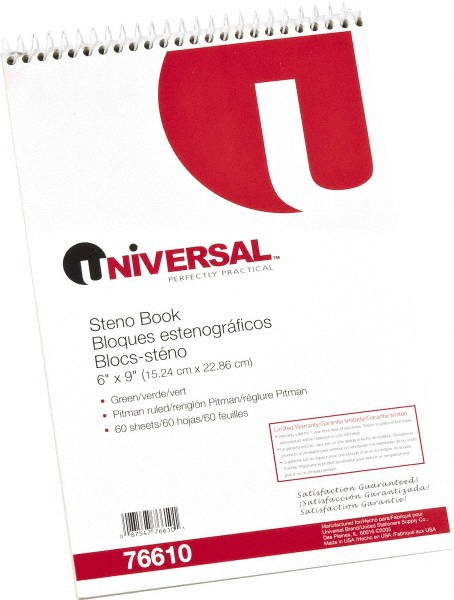UNIVERSAL - Steno Book: 60 Sheets, 6 x 9" Sheet, Legal Ruled, Green ...