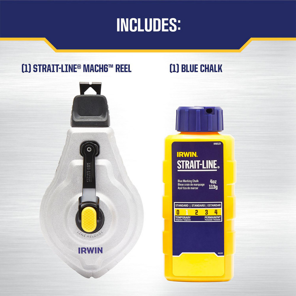 Irwin - Chalk Line Reels: Compact, 100 ft, 1.8, Blue | MSC Direct