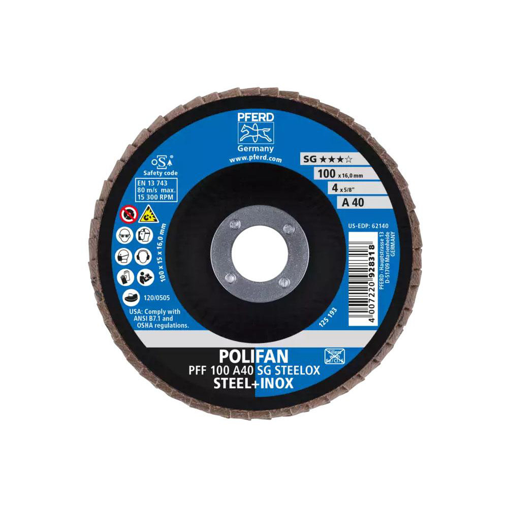 PFERD - Flap Disc: 4" Dia, 5/8" Hole, 40 Grit, Aluminum Oxide, Type 29 ...