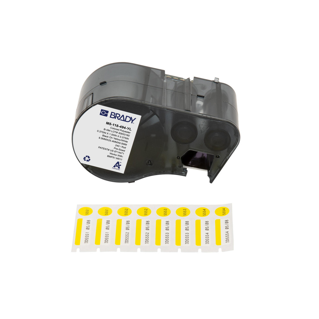 Brady - Label Maker Label: Black on Yellow, White, Polyester, 240 per ...
