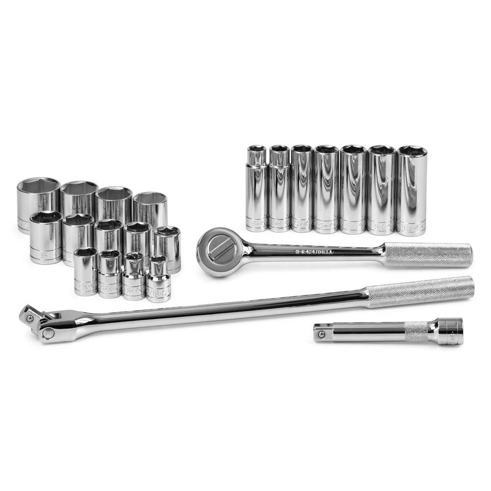 SK - Socket Set: Deep & Standard, 23 Pc, 1/2" Drive, 7/16" Min, 9/16 ...