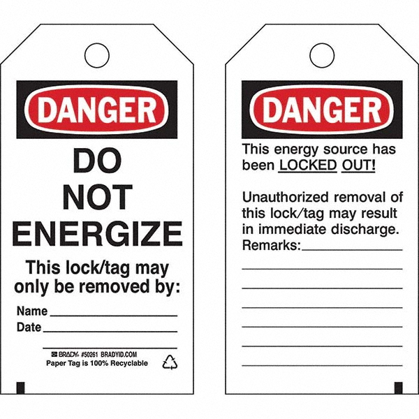 Brady - Energy Isolation Tag: 5-3/4" High, 3" Wide, Paper, "DANGER ...