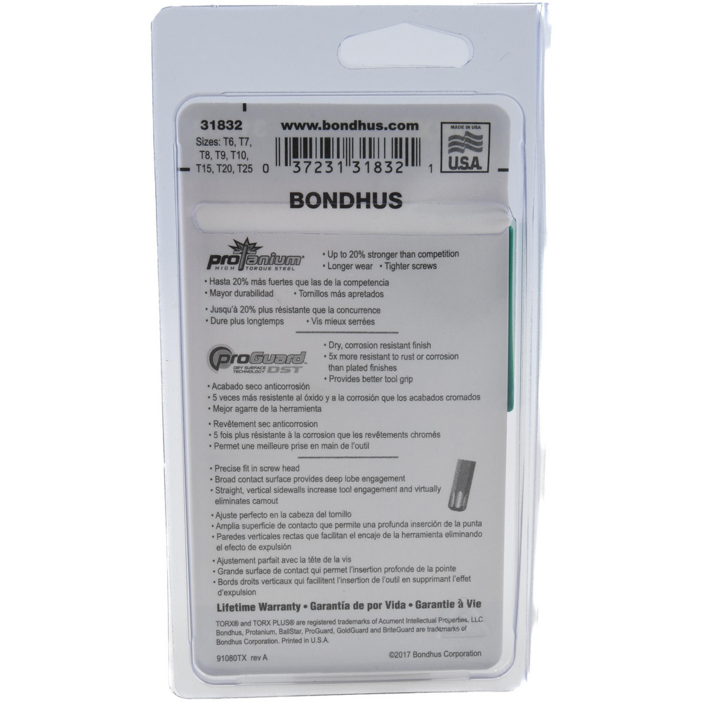 Bondhus - Torx Key Set: 8 Pc, L-Handle, T6 to T25 | MSC Direct