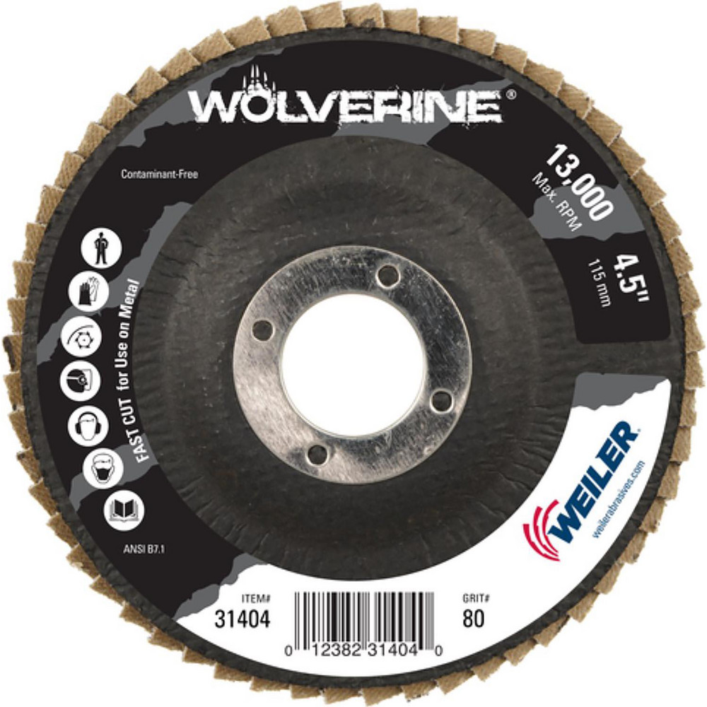 Weiler - Flap Disc: 4-1/2" Dia, 7/8" Hole, 80 Grit, Zirconia Alumina ...