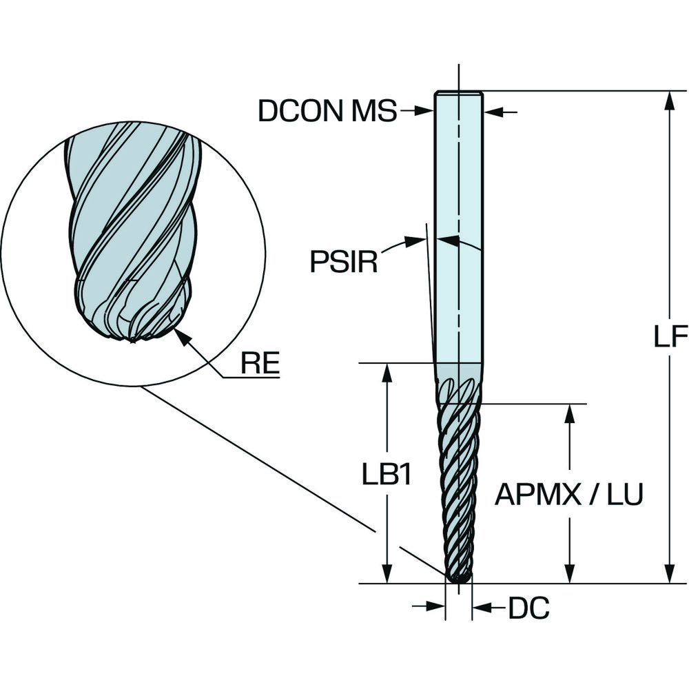 Sandvik Coromant - Ball End Mill: 0.3125" Dia, 1.8750" LOC, 6 Flute ...