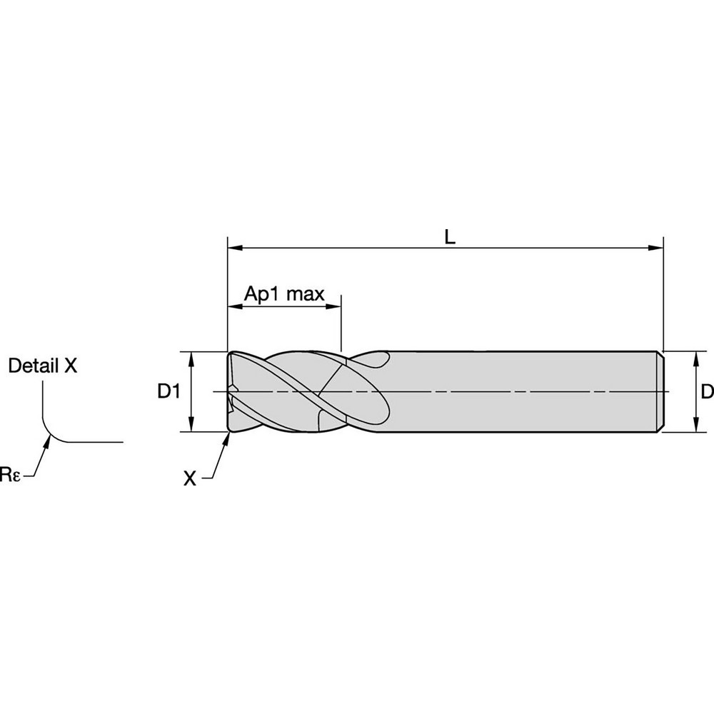 Kennametal - Square End Mill: 1" Dia, 4" LOC, 4 Flute, Solid Carbide ...