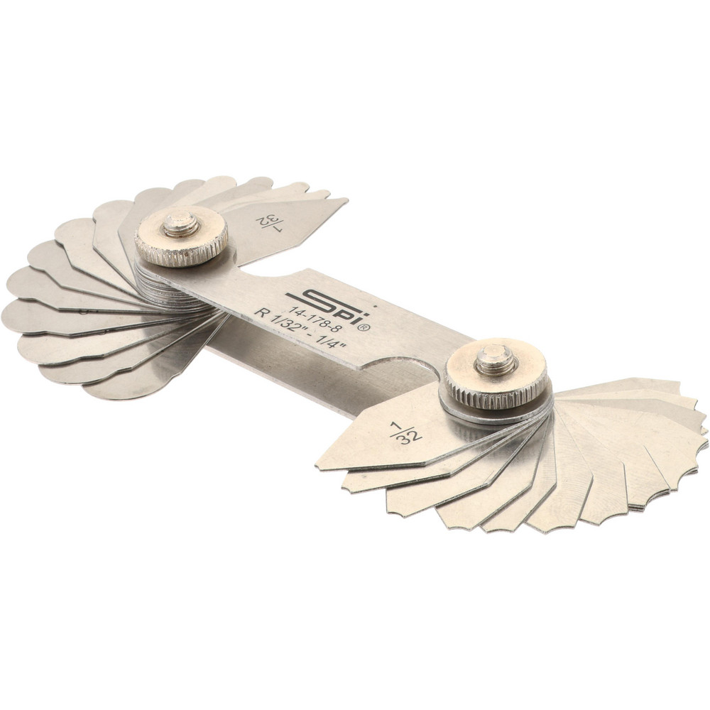 SPI - Radius Gage Set: Stainless Steel, 1/32 to 1/4" Radius, 1/64 ...