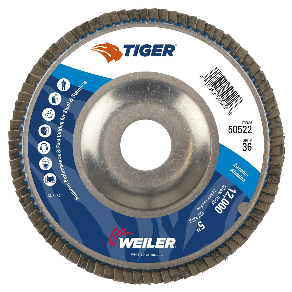 Weiler - Flap Disc: 4" Dia, 5/8" Hole, 80 Grit, Zirconia Alumina, Type ...