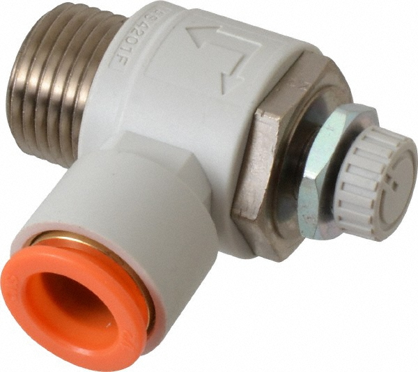 SMC PNEUMATICS - Air Flow Control Valve: Flow Control Elbow, Tube x MNPT, 1/2" Tube OD | MSC Direct