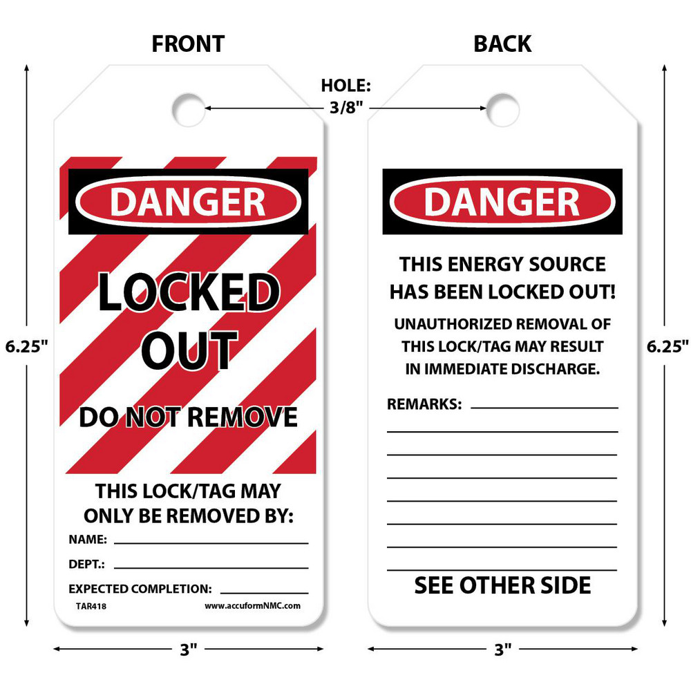 AccuformNMC - Lockout Tag: Rectangle, 6-1/4" High, Synthetic Paper ...