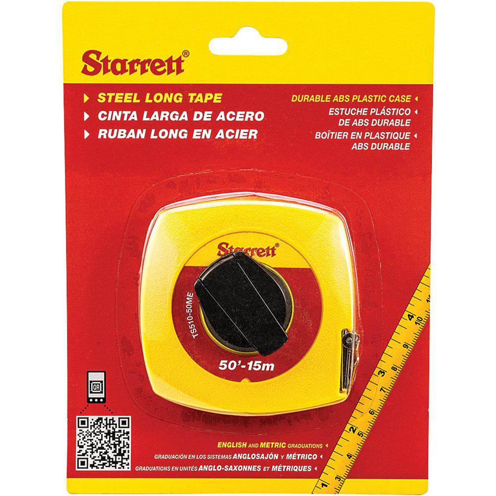 Starrett - Tape Measure: 50' Long, 3/8" Width, Yellow Blade | MSC Direct