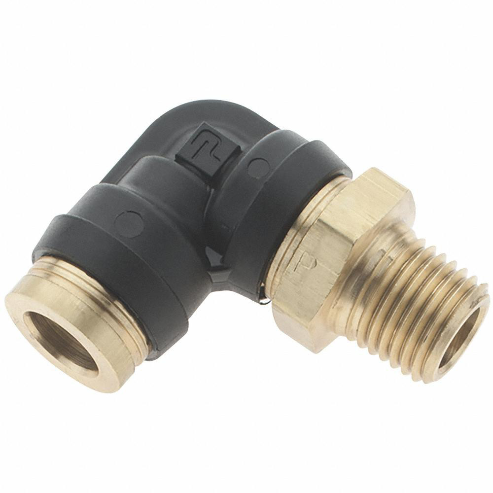 Parker - Push-to-Connect Tube x MNPT x Tube x Male Fitting: 90 deg Swivel Elbow, 3/8" OD | MSC ...
