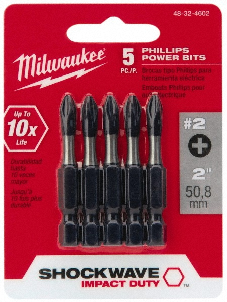 Milwaukee Tool - Power Screwdriver Bit: #2 Phillips, 1/4" Hex Drive ...