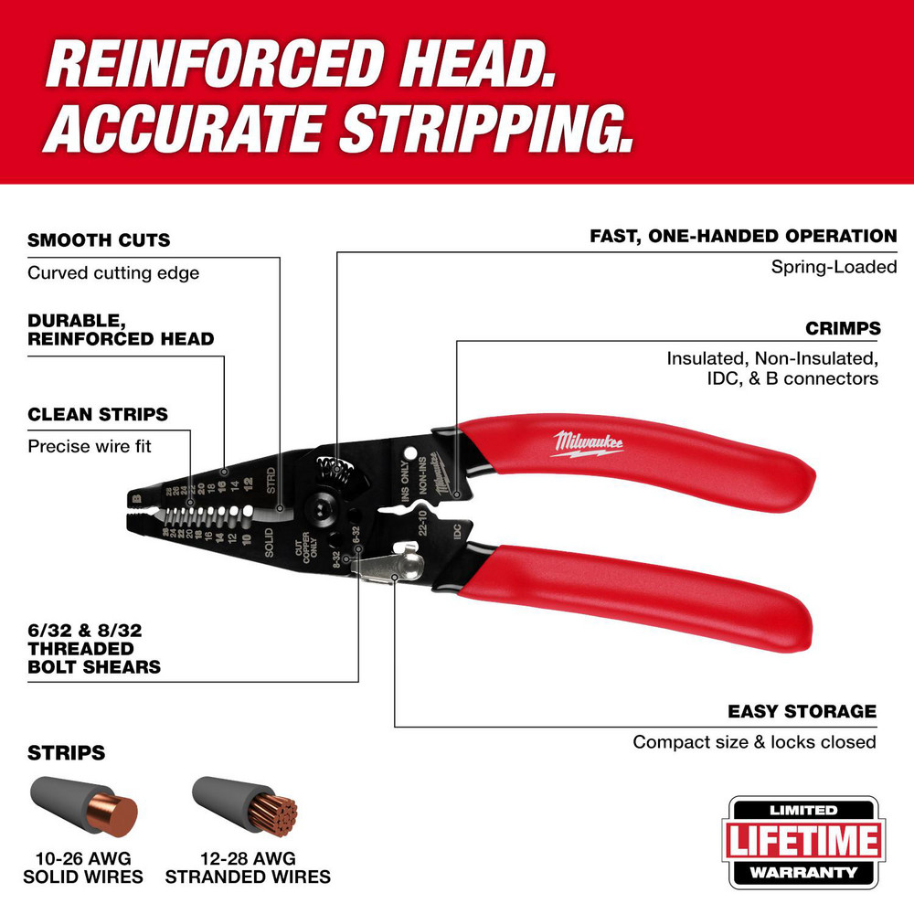 Milwaukee Tool - Wire & Cable Strippers: Maximum Capacity: 28 AWG; Type ...