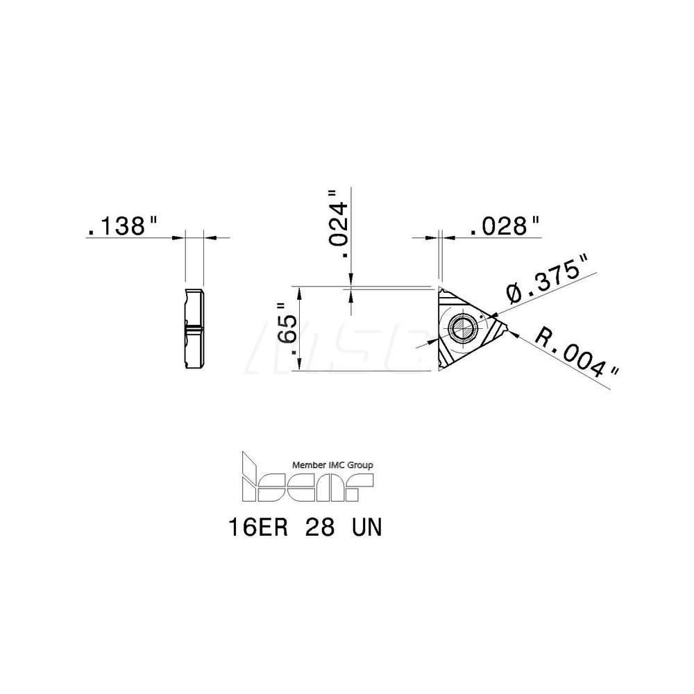 Iscar - Laydown Threading Insert: 16ER 28 UN IC908, Carbide | MSC Direct