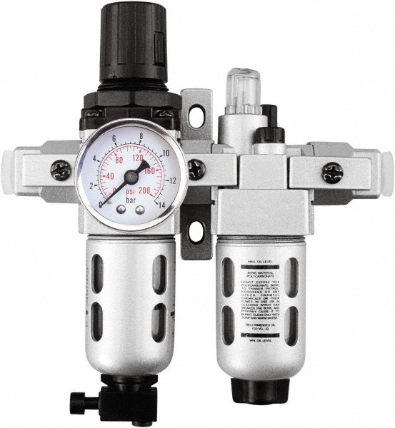 PRO-SOURCE - FRL Combination Unit: 1 NPT, Heavy-Duty, 2 Pc Filter/Regulator-Lubricator with ...