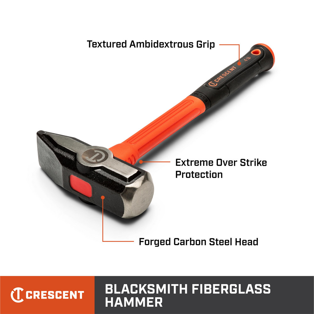 Crescent - Steel Blacksmith's Hammer: 40.00 oz, Fiberglass Handle, 13. ...