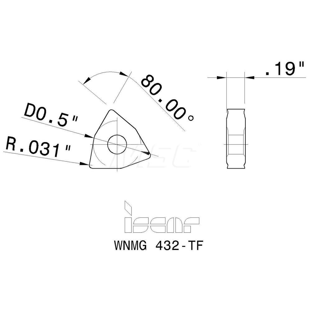 Iscar - Turning Insert: WNMG 432-TF IC908, Carbide | MSC Direct