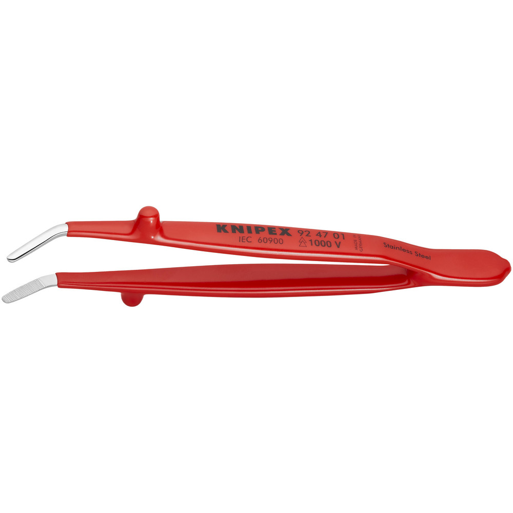Knipex - Tweezers: Insulated, Smooth Pointed Tip and Serrated Bent Tip, Stainless Steel, Angled ...